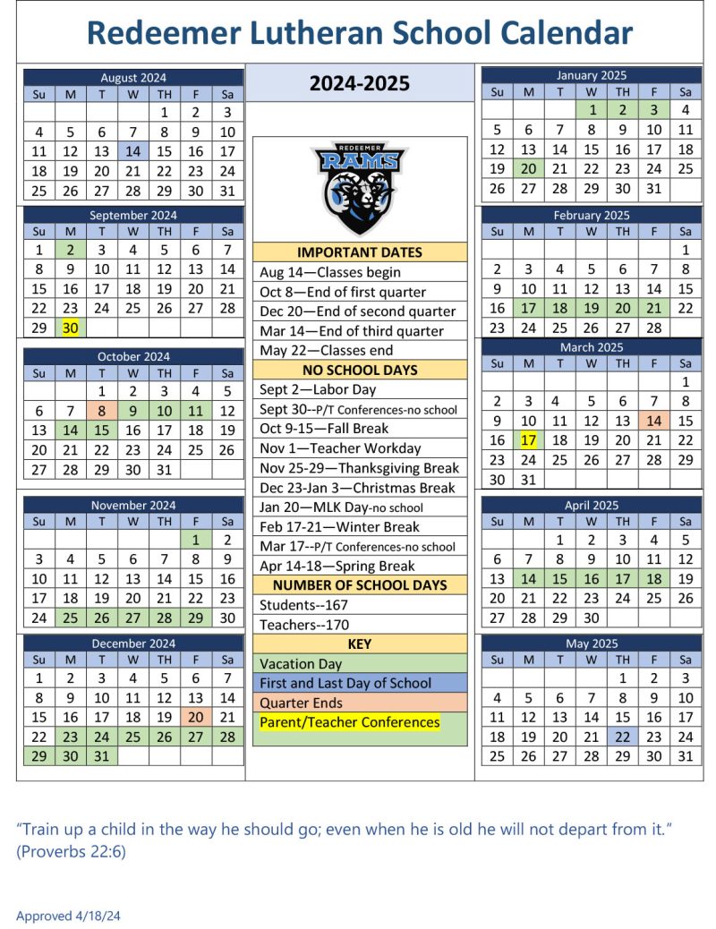 Calendar - Redeemer Lutheran School